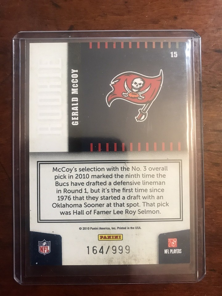 2010 Donruss Elite Rookie NFL Shield Football Card #15 Gerald McCoy 164 ...