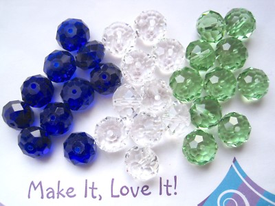 10 X 12mm CRYSTAL RONDELLE Donut Glass Beads Clear Peridot Green Cobalt ...