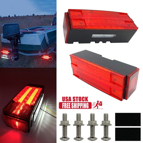 Left+Right LED Red Trailer Rectangle Submersible Stop Turn Tail Brake ...