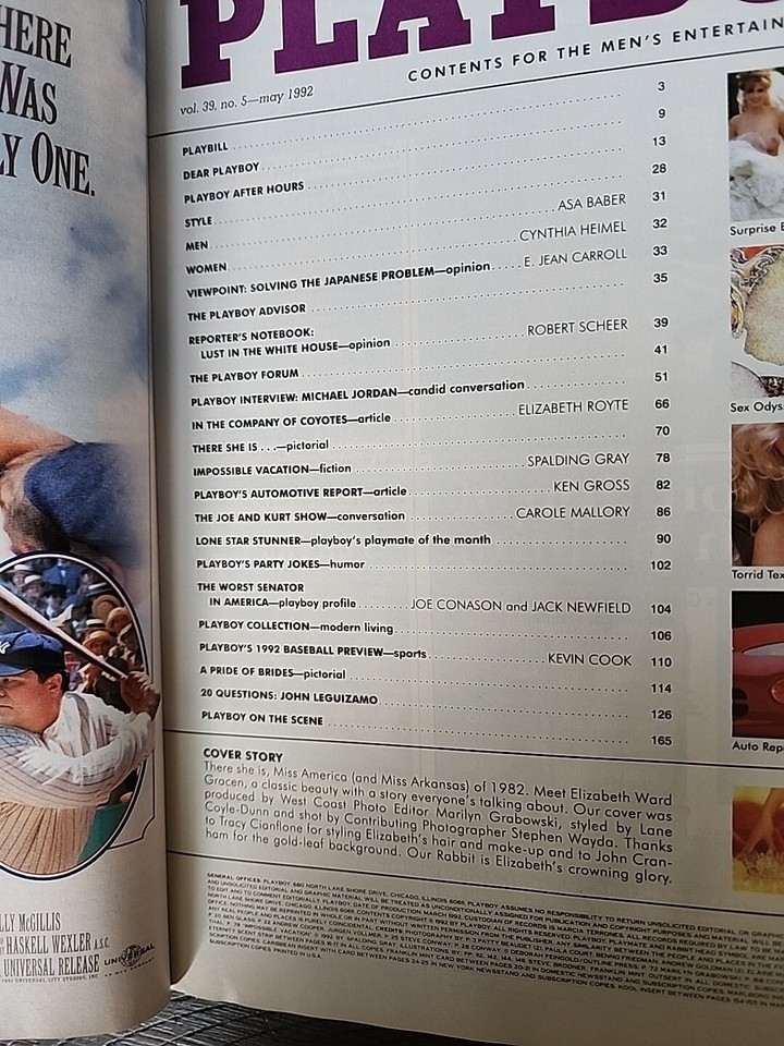 1992 May PLAYBOY Elizabeth Ward Gracen, Vickie Smith Centerfold (CP433 ...