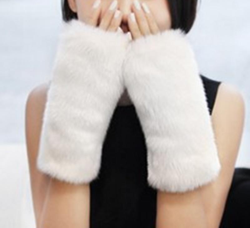 Warm Ladies Half Finger Faux Fur Fingerless Gloves Arm Cuffs Wristbands ...