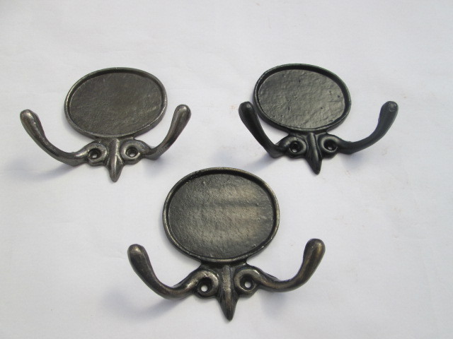 CAST IRON FANCY DECORATIVE RETRO DOUBLE COAT HANGING HOOK LABEL FRAME ...