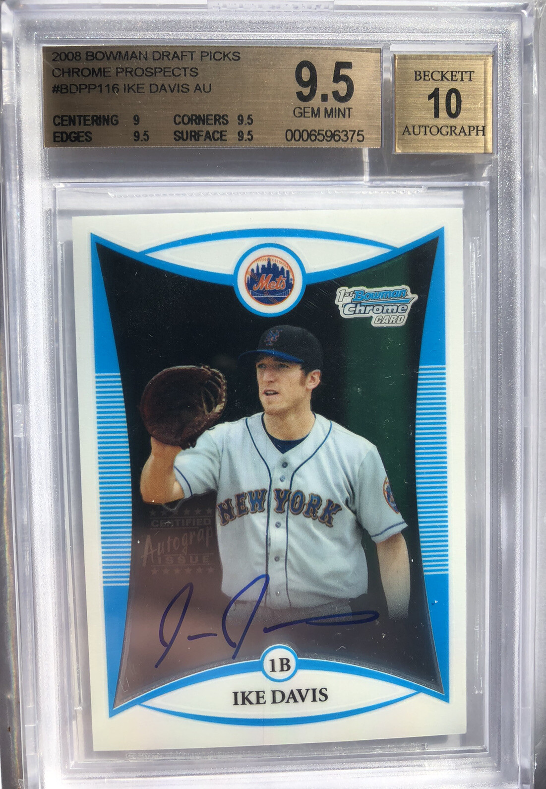 2008 Bowman Chrome Draft Ike Davis Rc Autograph BGS 9.5 W/10 Auto ...