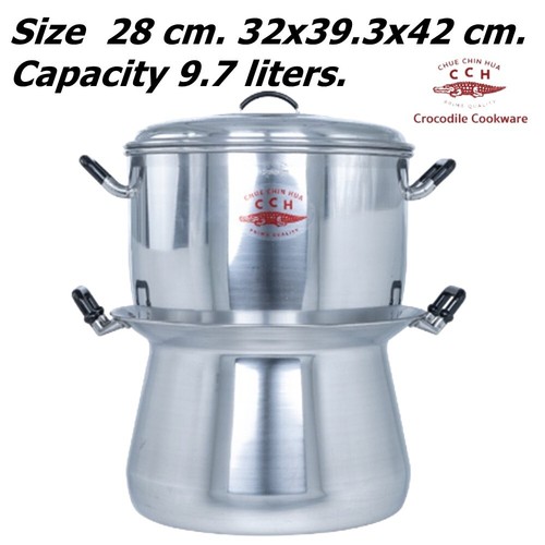 Thai Traditional Steamer Pot 2-tiers Crocodile Brand Aluminum Cookware ...