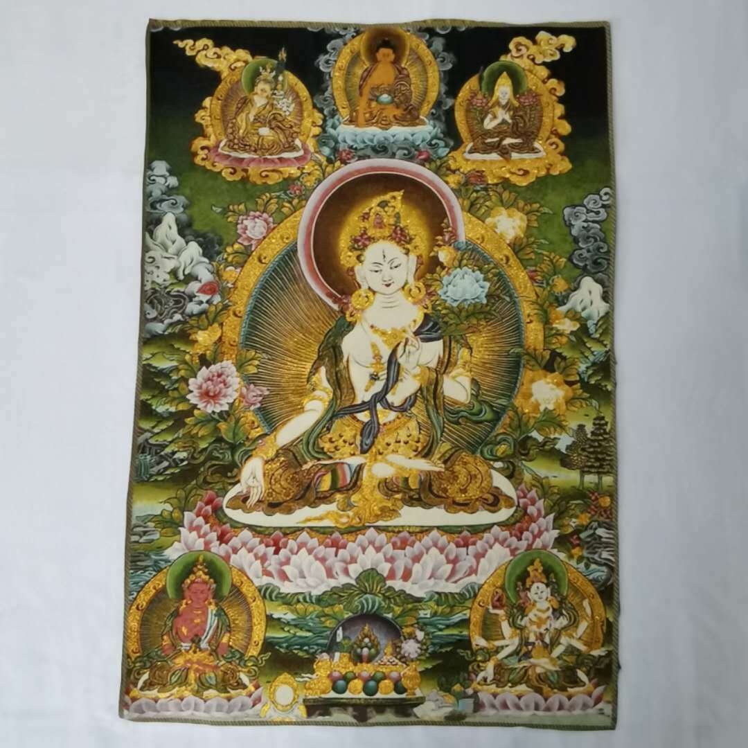 Tibet Tibetan Cloth Silk White Tara spirit of Compassion Goddess Tangka ...