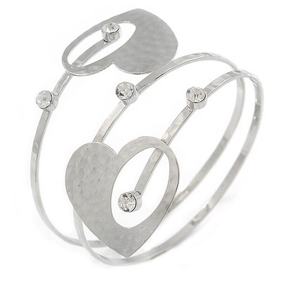 Silver Plated Hammered Double Heart Armlet Bangle - 27cm L | eBay