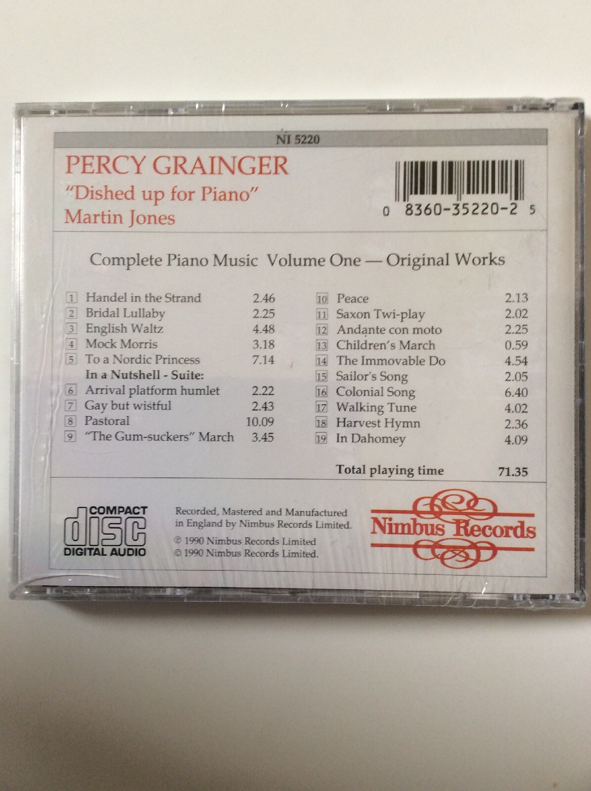 Percy Grainger Dished Up For Piano Vol 1 Martin Jones Nimbus Records CD ...