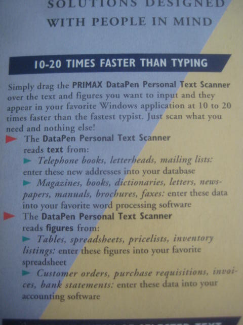 NEW PRIMAX DATAPEN PERSONAL HANDHELD TEXT SCANNER VINTAGE COLLECIBLE ...