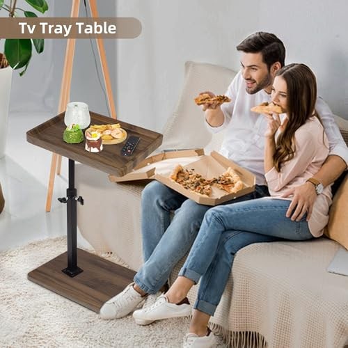 Adjustable Height Side Table with 360° Swivel Top, Wooden C Walnut ...