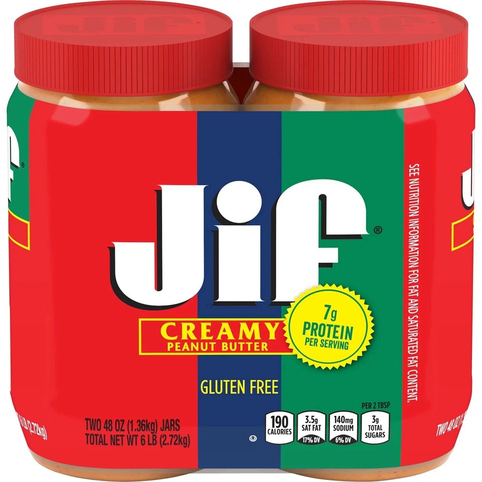 Jif Creamy Peanut Butter 48 Oz (2 Pack) – Smooth, Fresh, Family Size ...