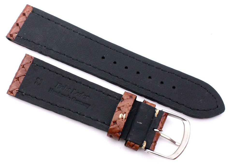 22mm German Vintage Look Watch Band Braided Embossing Calf Leather 22 ...