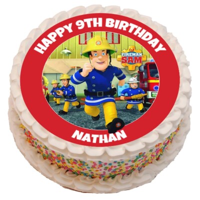 Fireman Sam Personalised 7.5" Round Edible Cake Topper | eBay UK