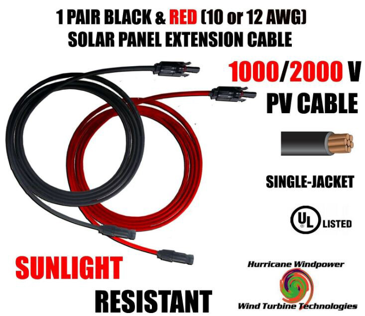Black & Red 1 Pair Solar Panel Extension PV Cable Connector 10,12AWG | eBay