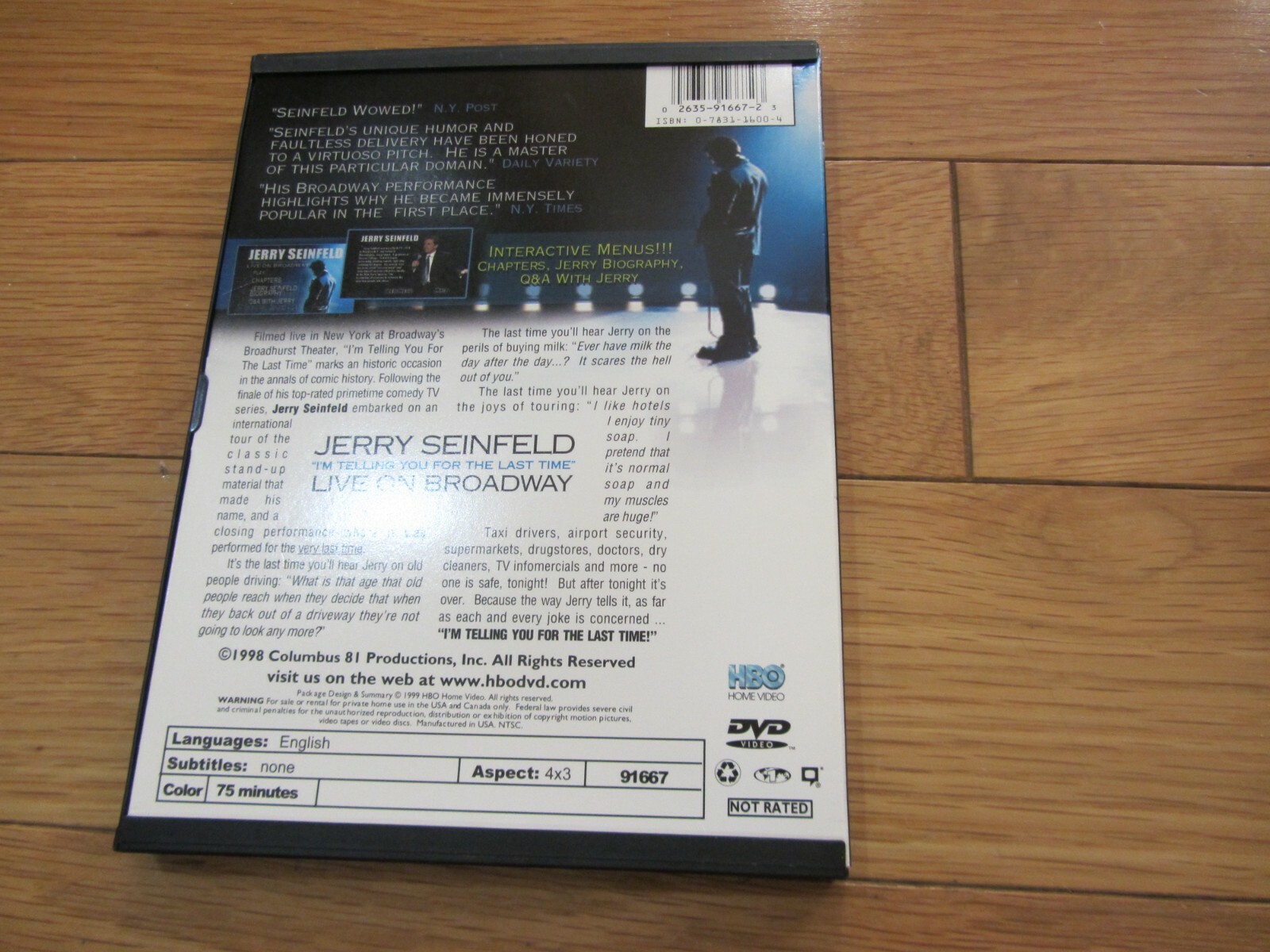Jerry Seinfeld: Im Telling You For the Last Time (DVD, 1999) for sale ...