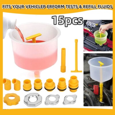15 Pcs Spill Proof Radiator Coolant Filling Funnel Kit Car Fluid ...