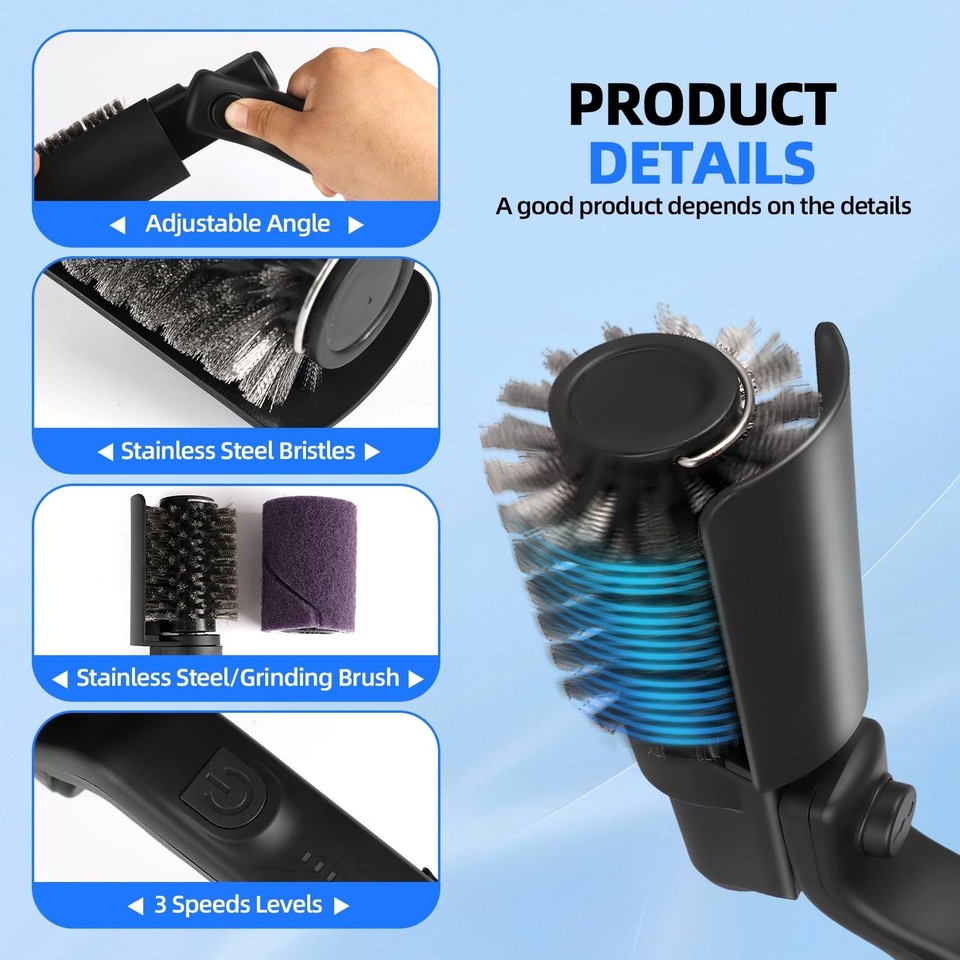 Upgraded Electric Grill Brush, Cordless Rechargeable Grill Cleaning ...