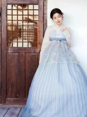 New Blue Hanbok Korean Traditional Costume Palace Performance Party ...