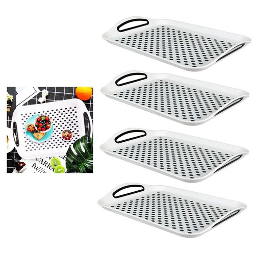 4 Large Anti Slip Serving Trays Rubber Grip Handle Non Slip Dinner Lap ...