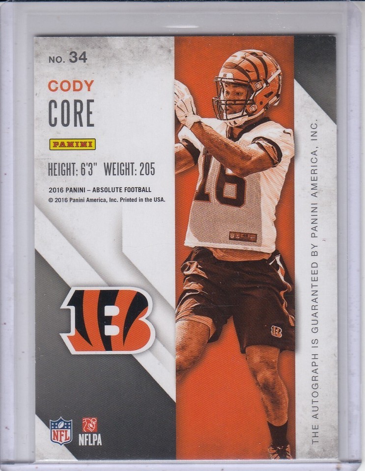 CODY CORE 2016 Panini Absolute Rook Ink Silver #34 RC 221/399 Bengals ...