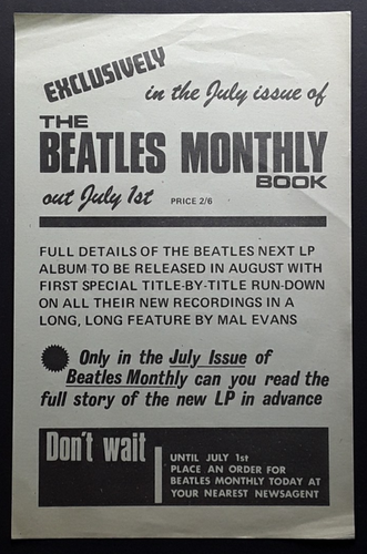 Beatles July 1969 Monthly Book Promotional Flyer Mal Evans Abbey Road ...