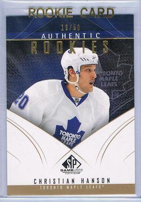2009-10 CHRISTIAN HANSON UD GAME USED AUTHENTIC ROOKIES GOLD #175 LEAFS ...