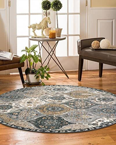 Moroccan Trellis Round Area Rugs - Washable Small Round Rug 3ft Non ...