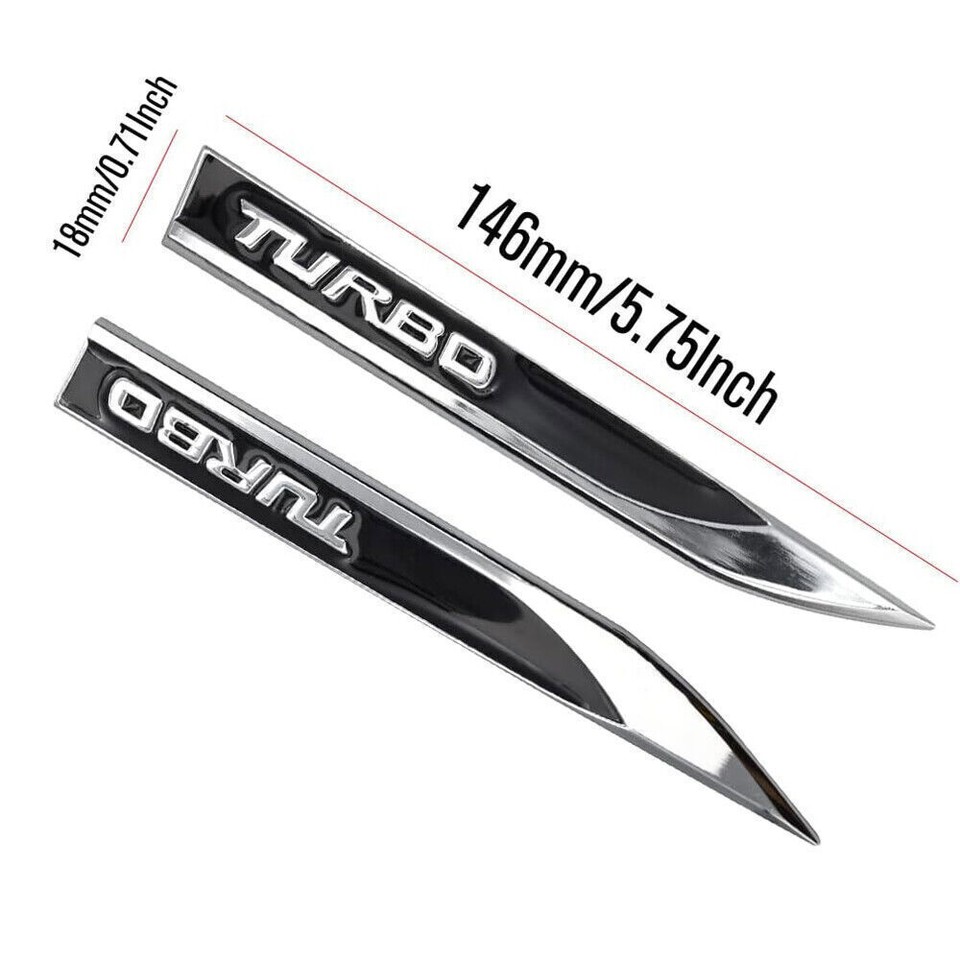 2pcs Metal TURBO Logo Sport Emblem Car Sides Fender Badge Sticker Decal ...