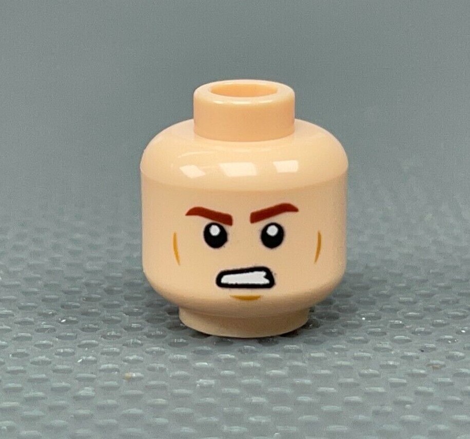 LEGO Minifigure Light Flesh HEAD Male Brown Eyebrows Cheek Lines Smile ...
