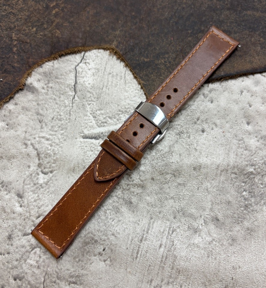 Size 18/20/22mm Cow Leather Watch Strap/Band Deployment Clasp Buckle ...