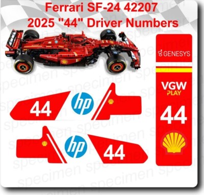 LEGO Ferrari SF-24 42207 Lewis Hamilton 44 Driver Number 2025 Sticker ...