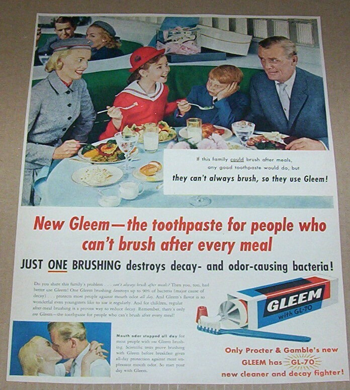 1956 vintage print ad - Gleem toothpaste little boy girl family Procter ...