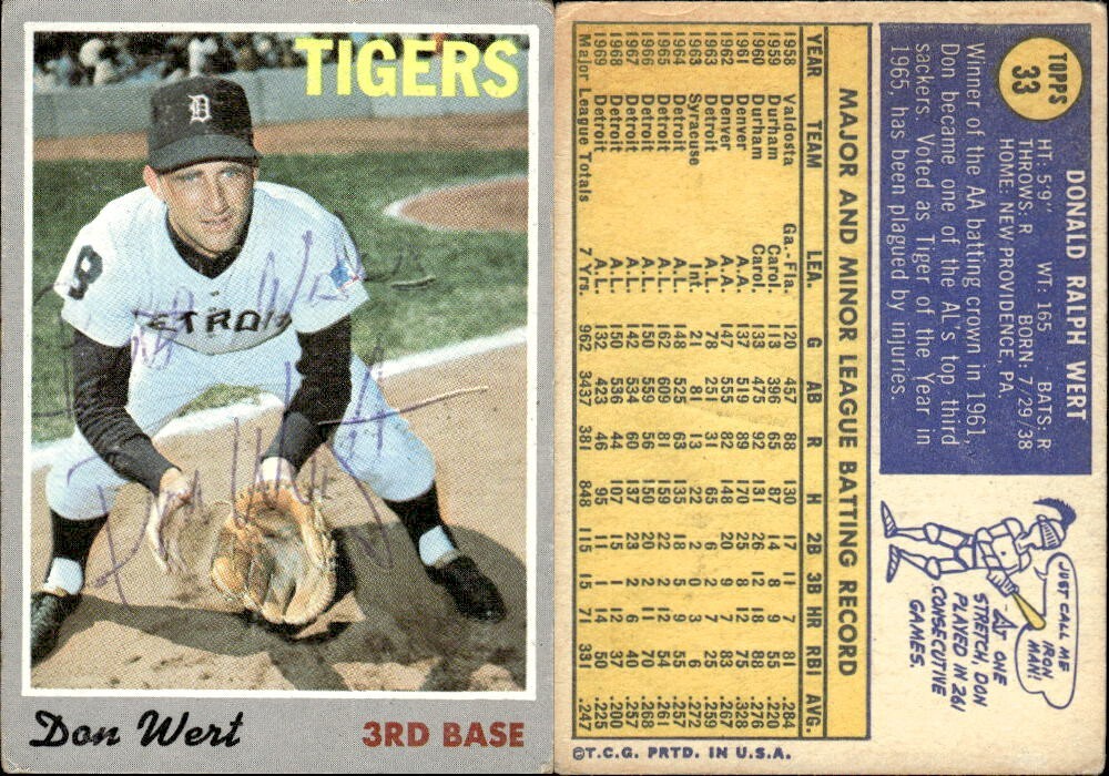 DON WERT SIGNED 1970 TOPPS #33 DETROIT TIGERS ON-CARD AUTO | eBay