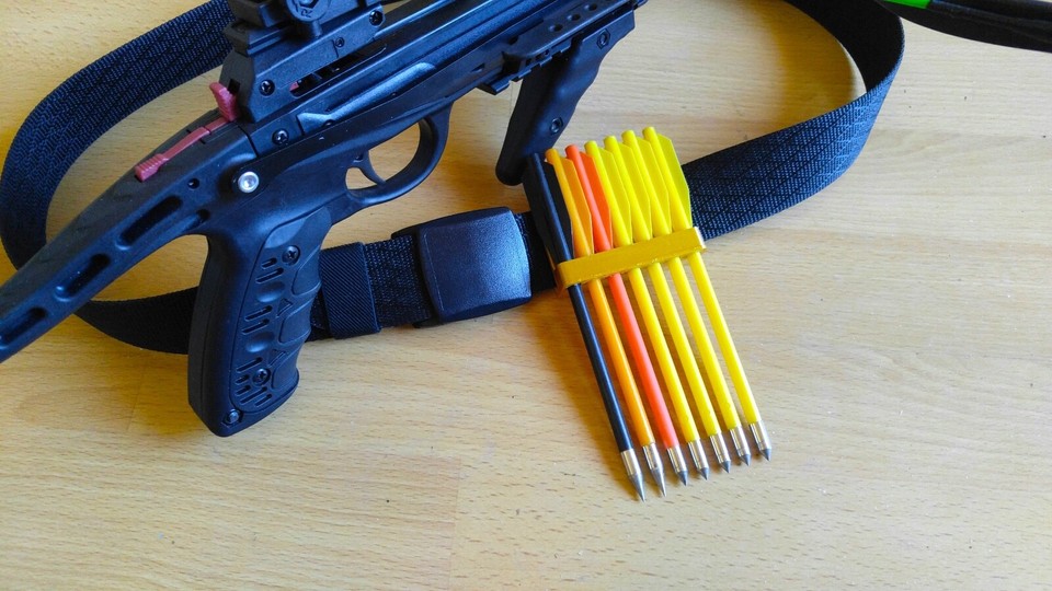 Black quiver for belt holds seven crossbow pistol bolts, Zombie, Viper ...