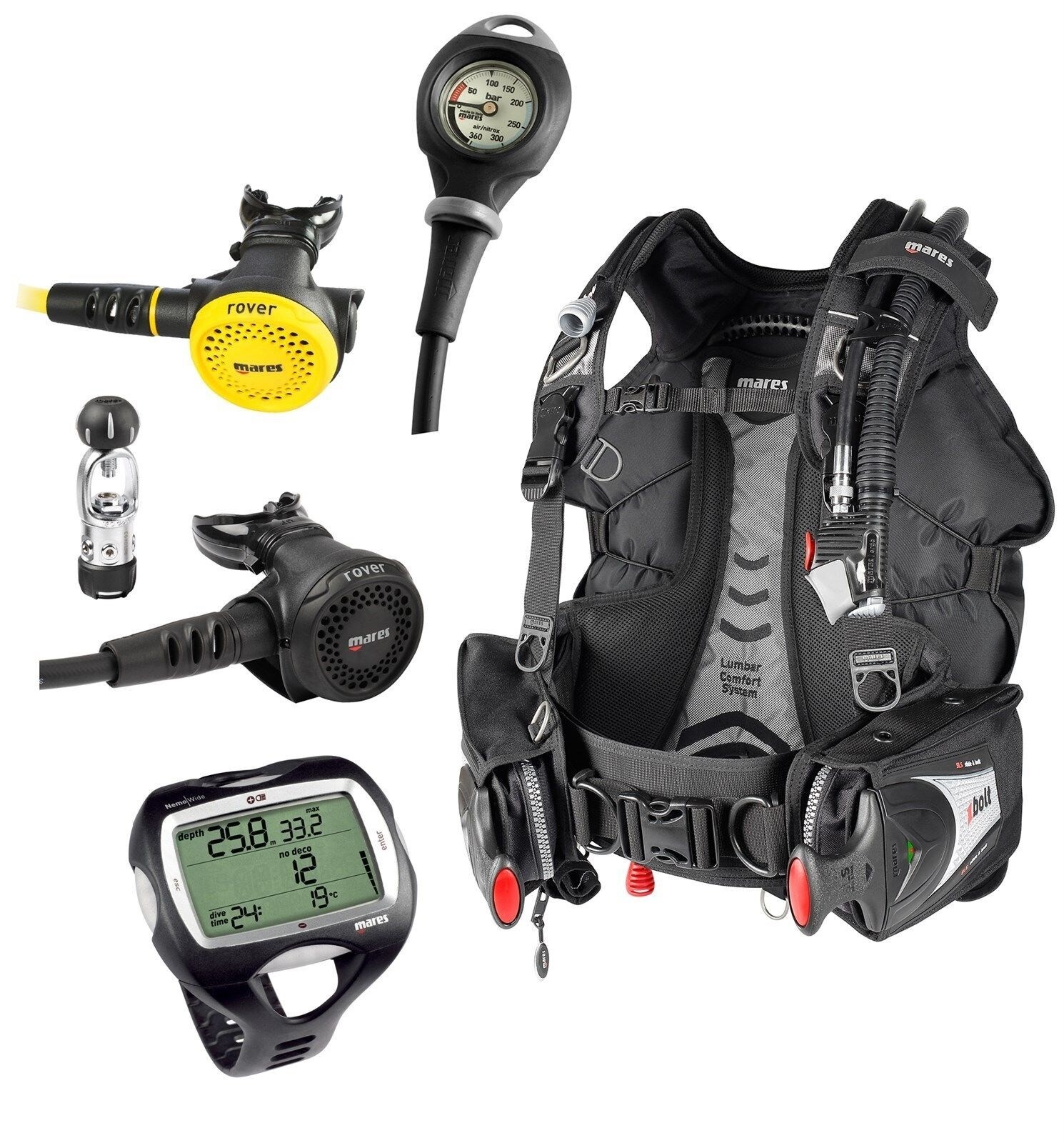 Mares Scuba Set Nemo Wide Bolt SLS BCD 2S OCTO ROVER Mission 1 Pressure ...