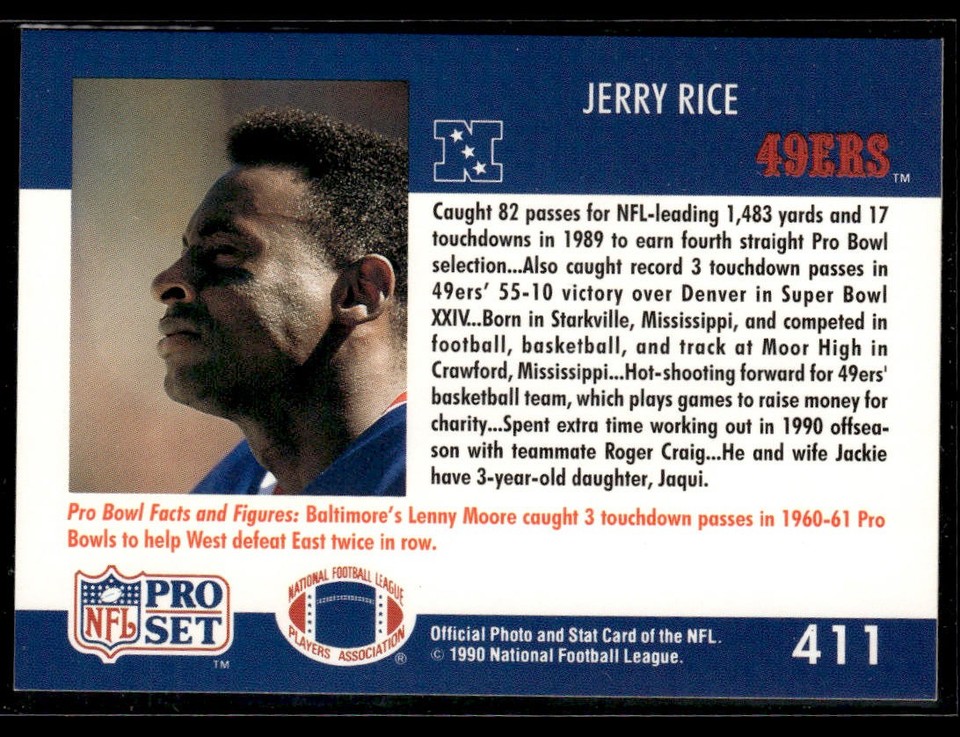 1990 Pro Set #411 Jerry Rice 49ers Football Card 2802P | eBay