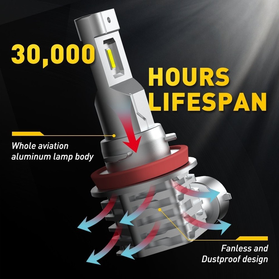 6pcs AUXITO H11 H8 H9 LED Headlight Kit High Low Beam Bulbs 6500K White ...