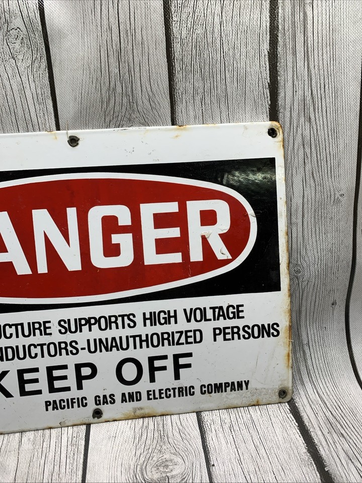 PG&E Porcelain Sign Danger Keep Off High Voltage Double Sided | eBay