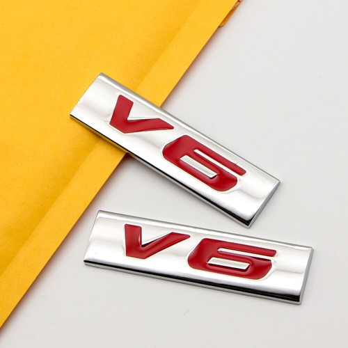 2Pcs Chrome Red Metal Door Fender V6 Emblem Logo Turbo Engine Badge Car ...