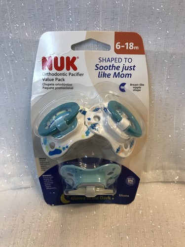 NUK 3pk Baby Infant Ortho Pacifiers Binky Soothers Glow in Dark Unisex ...