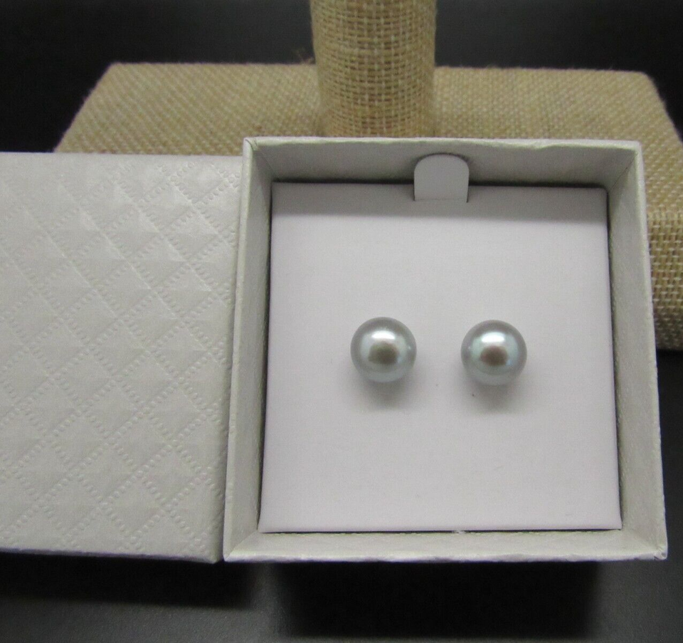 HONORA PEARL STERLING SILVER gray PEARL STUD EARRINGS 10MM NEW IN BOX ...