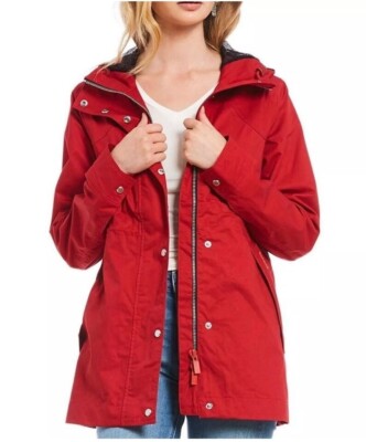 HUNTER Women's S Cotton Smock Hooded Rain Jacket Water Resistant Red ...