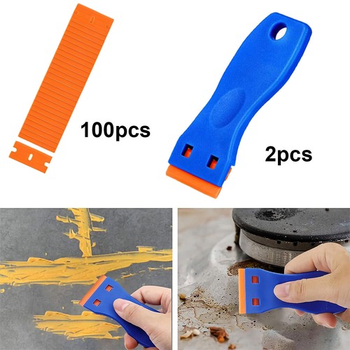 2X Scraper & 100 Pcs Plastic Scraper Razor Blades Auto Decals Stickers ...