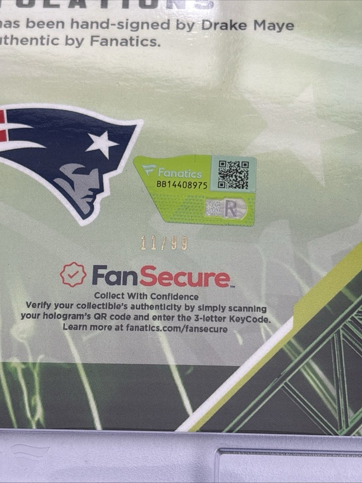 2025 Fanatics Emanate Drake Maye Auto Green Autograph NFL Patriots ...