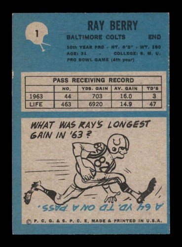 1964 Philadelphia #1 Raymond Berry ! EX+ X2873318 | eBay