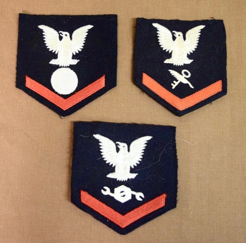 3-US Navy Rating Patches, 3rd Cl P.O, Const. Mechanic, Retail Spec ...