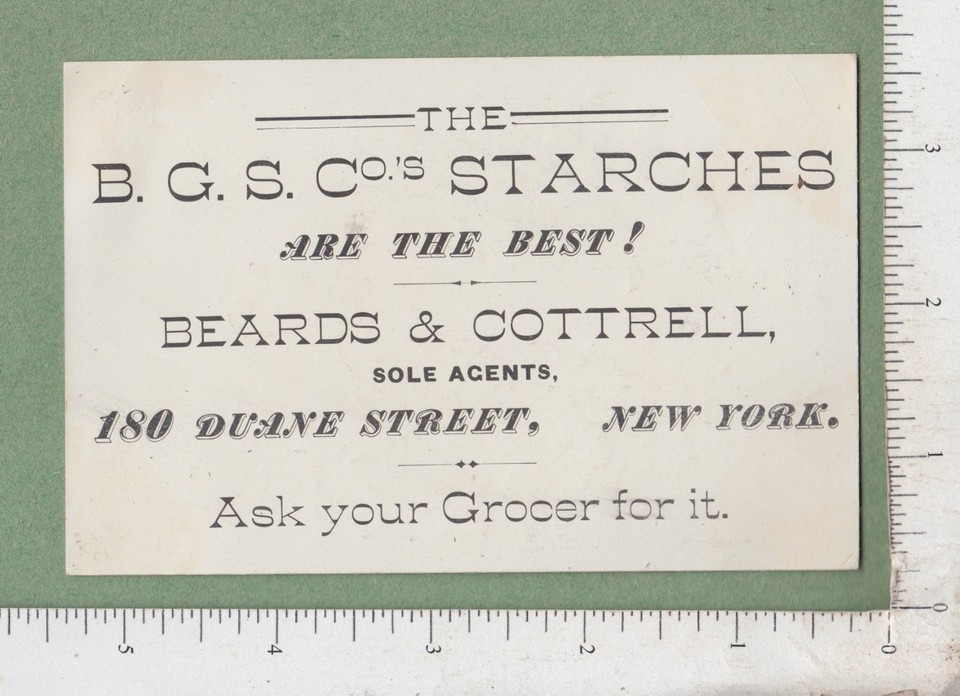 8870 Gilbert S Graves corn starch trade card Beards & Cottrell New York ...