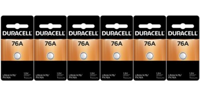6 x 76A Duracell 1.5V Alkaline Button Batteries (LR44, A76, EPX76 ...