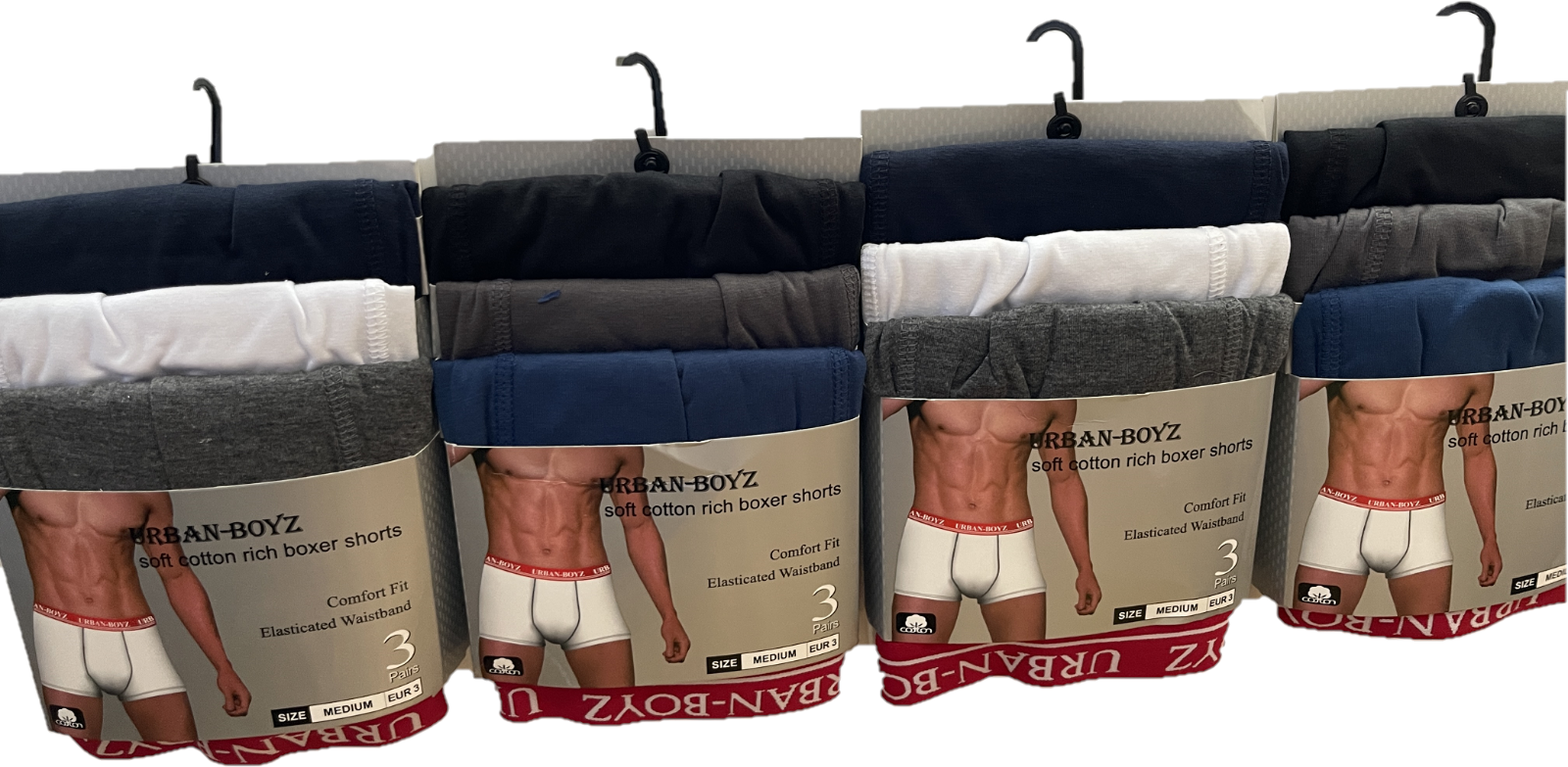 Mens Boxers Shorts Underwear Button Fly 3 Pack Cotton Sports Comfort ...