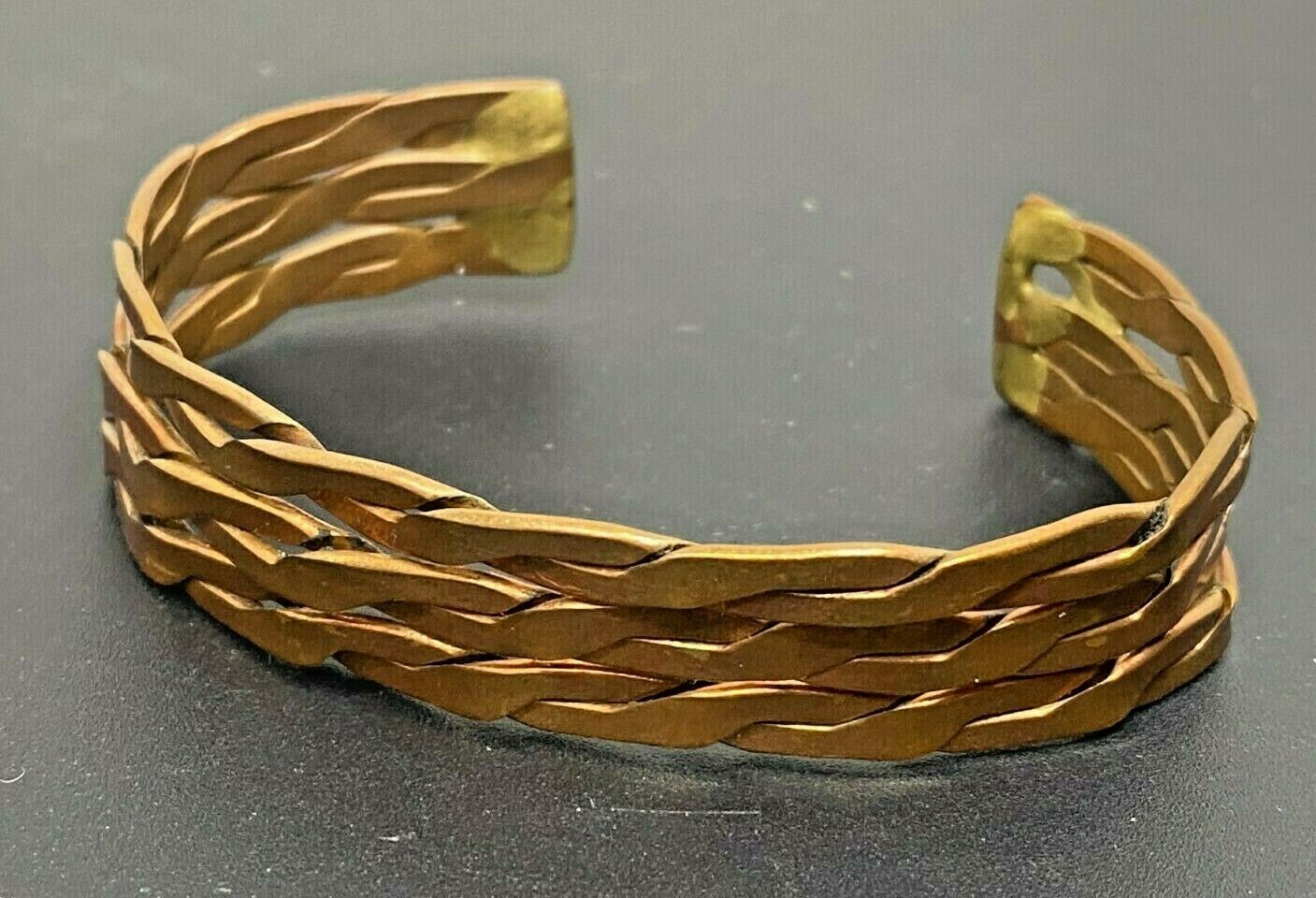Vintage Solid Copper Wide Cuff Braided Bracelet - Gem