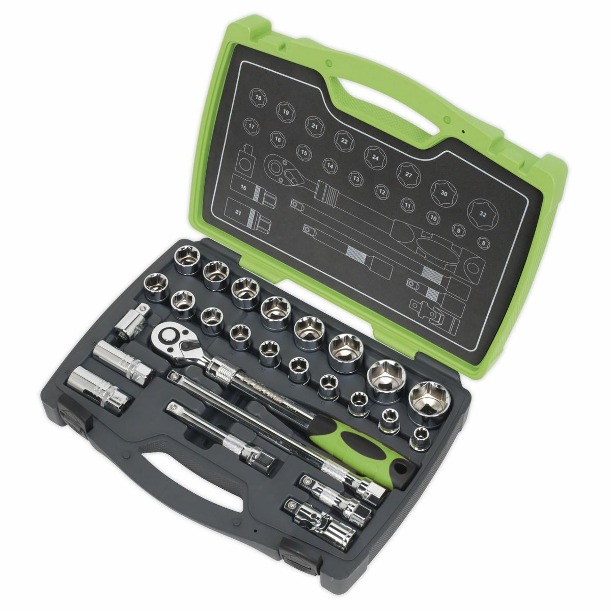 Sealey Socket Set Premier 26pc 1/2"Sq Drive 6pt WallDrive® Metric ...